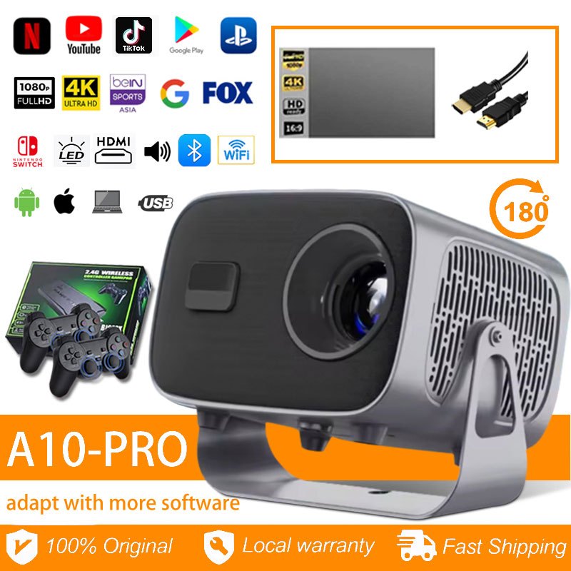 A10 Portable Projector 4K Smart HD Projector Android WiFi BT Can ...