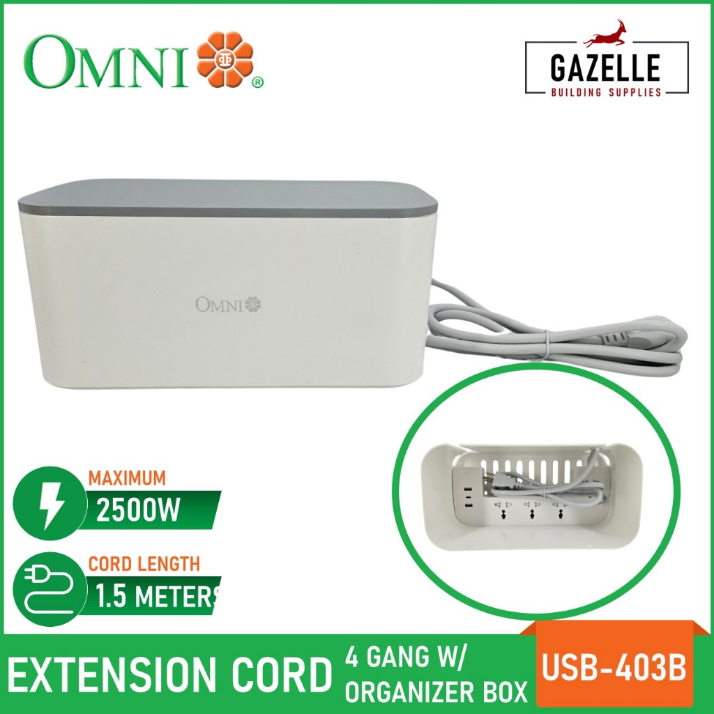Omni 4 Gang Extension Cord with USB Charger in Organizer Box - USB-403B ...