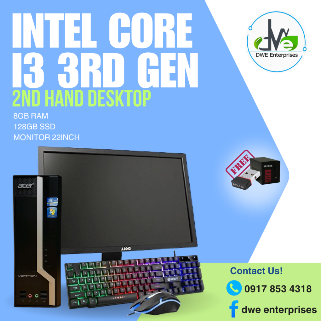 acer cpu intel i3 3rd gen 128gb ssd 8gb ddr with 22inch used monitor ...