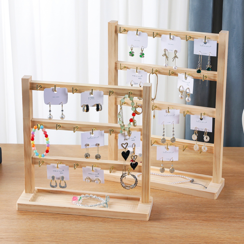 Desktop Solid Wood With Hook Jewelry Display Rack Trinkets Hanging Rack ...