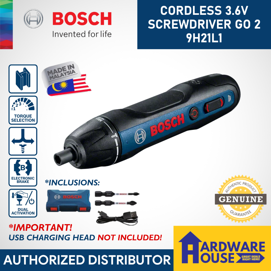 ORIGINAL BOSCH GO2 Cordless Electric Screwdriver 3.6V / PUSH TO GO MODE ...