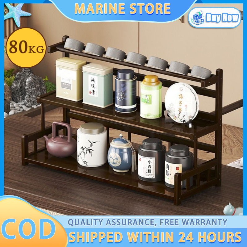 Tea Table Rack Bamboo Storage Rack Teapot Display Rack Coffee Cup ...