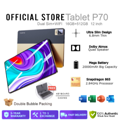 Tablet P70 12 Inch 𝐀𝐧𝐝𝐫𝐨𝐢𝐝 𝟏𝟑.0 16GB RAM 512GB ROM Dual SIM 5G LTE WiFi 2.4/5G Android Tab ...