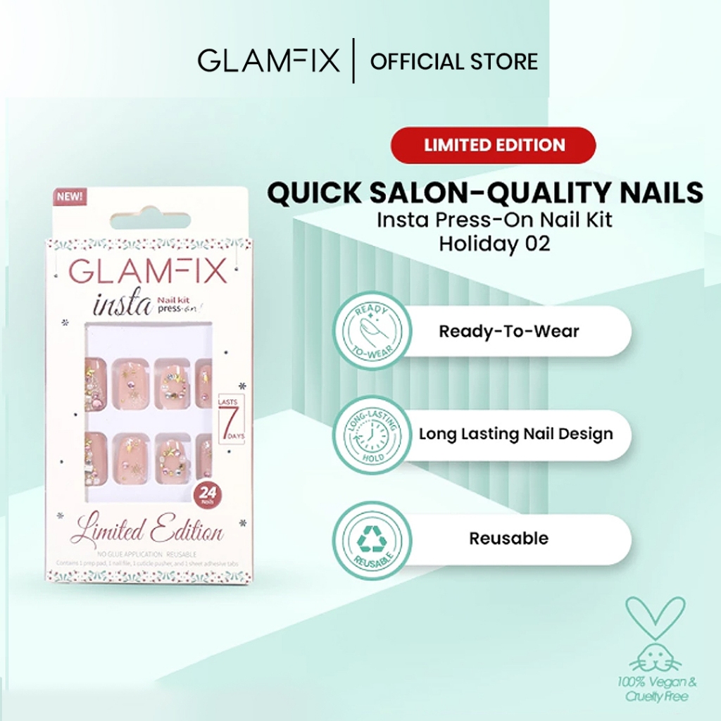 LIMITED EDITION | Glamfix Insta Press-On Nail Kit Holiday 02 | Shopee ...