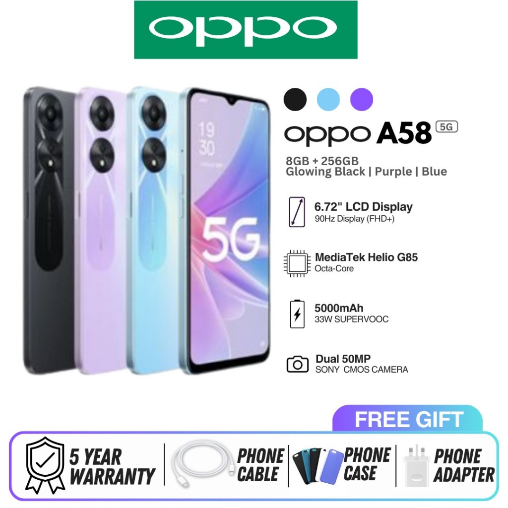 A58 5G 8GB RAM+256GB ROM Cellphone | 6.56" Display | 50MP Camera | VOOC ...