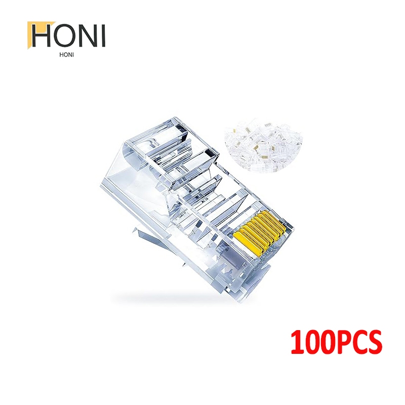 HONI 100PCS RJ45 Connectors No Pass Through Gold Plated Modular Plug ...