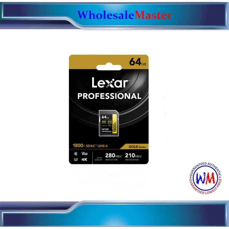 Lexar 64GB Professional 1800x v60 UHS-II SDXC Memory Card (GOLD Series ...