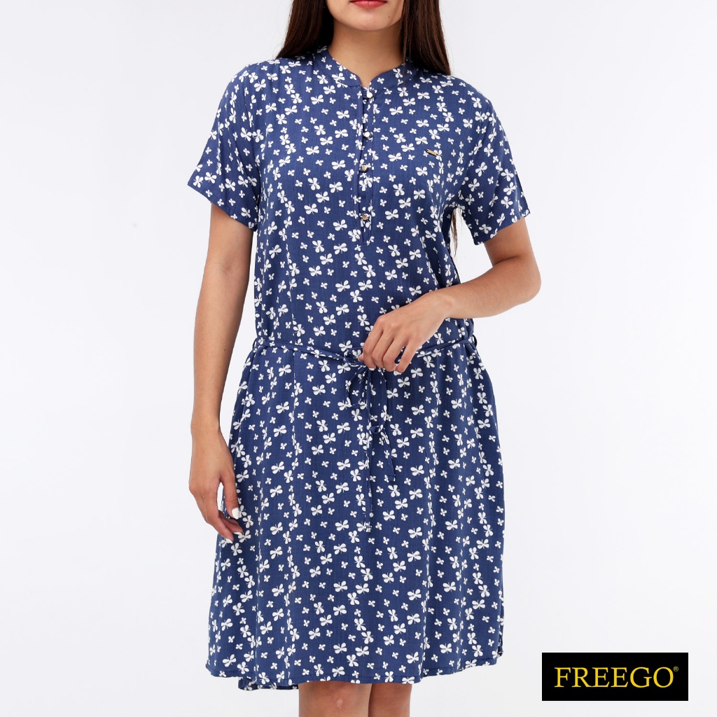 Freego Ladies Woven Printed Linen Short Sleeve Dress AST08-0087 ...