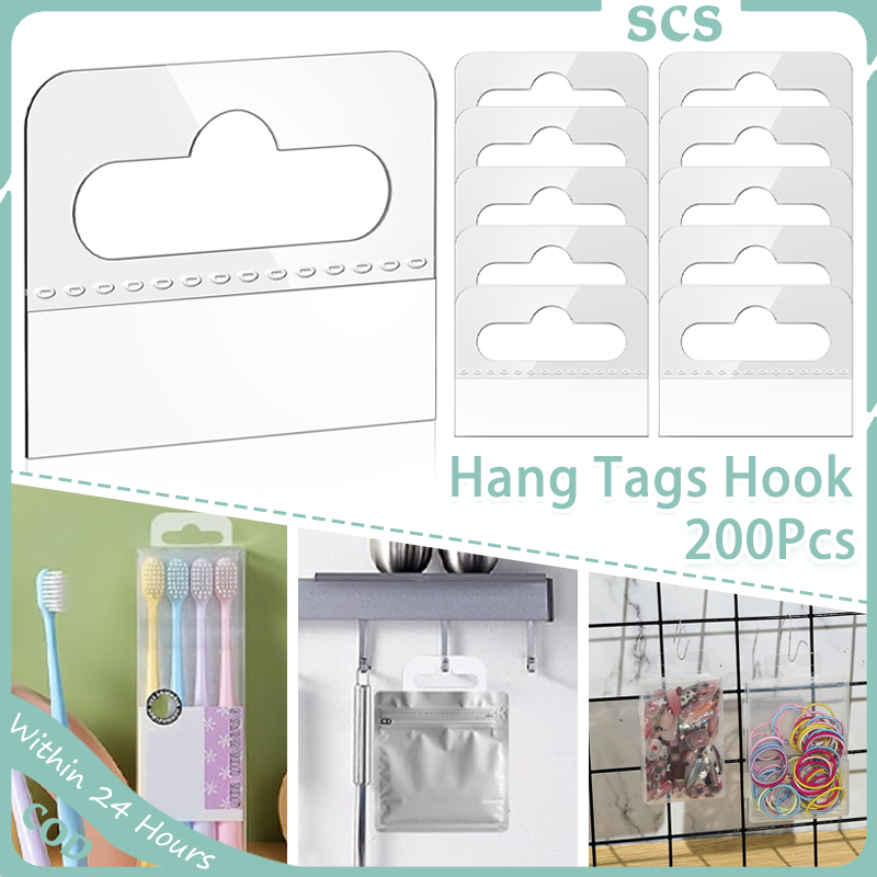200pcs Self Adhesive Hanging Tabs Plastic Hang Tags with Slot Hole for ...