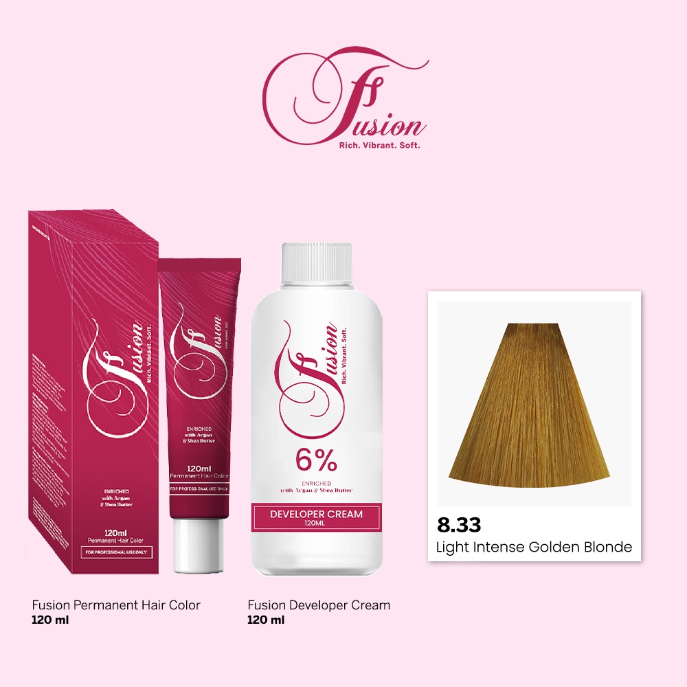 FUSION HAIR COLOR 8.33 LIGHT INTENSE GOLDEN BLONDE HAIR COLORING SET ...