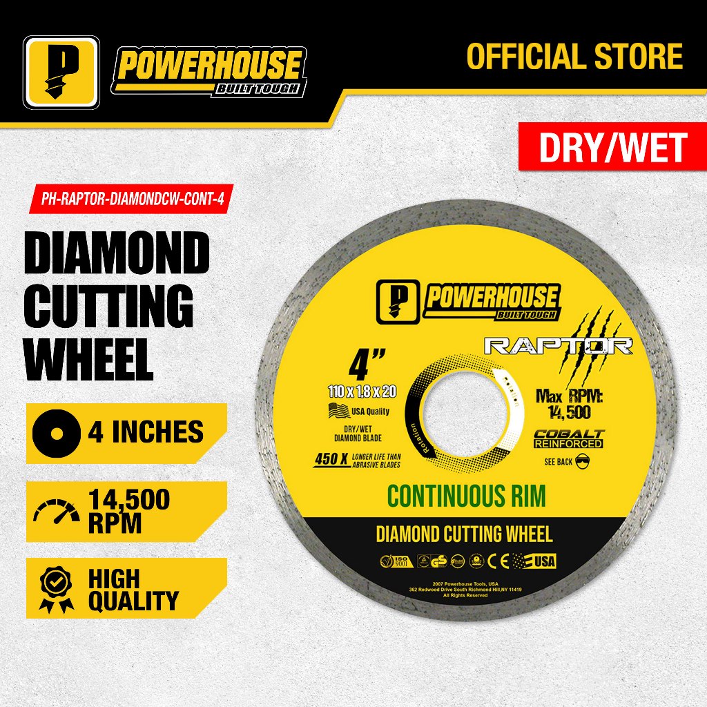 POWERHOUSE RAPTOR SERIES Diamond Cutting Wheel Continuous Cut 4" (105mm ...
