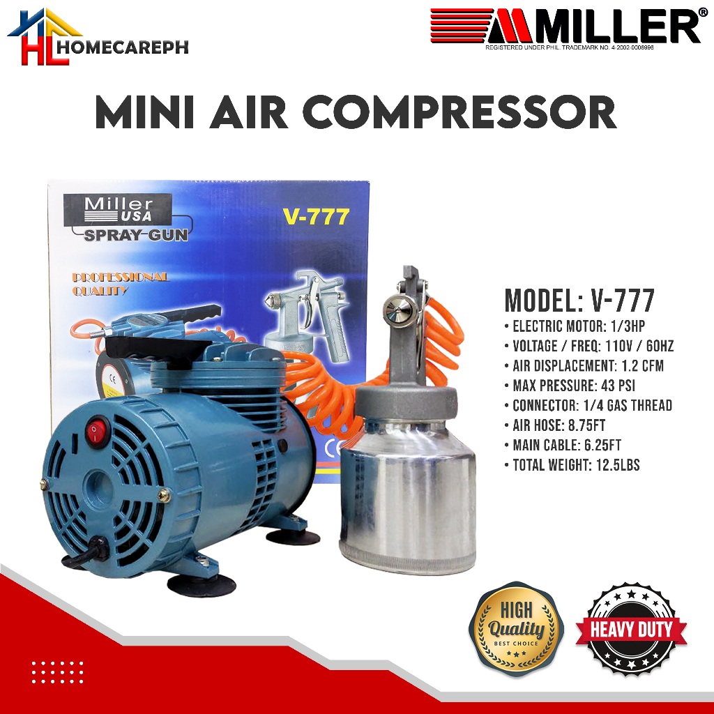 Miller Air Mini Compressor 110V 1/3HP V-777 | Shopee Philippines