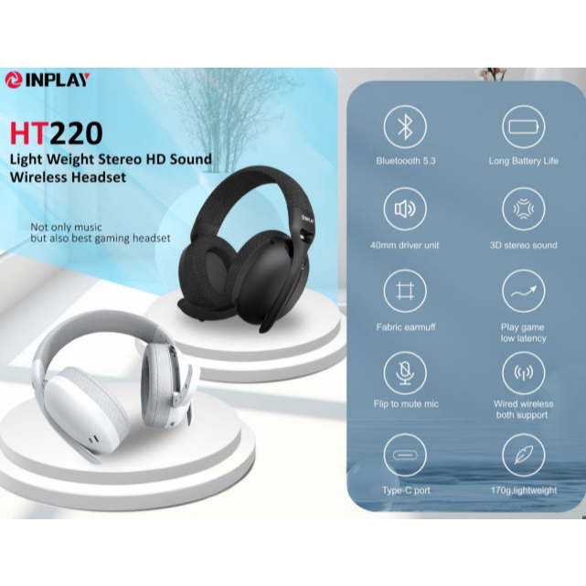 Inplay Headset Headphones HT220 Light Weight Stereo HD Sound Wireless ...