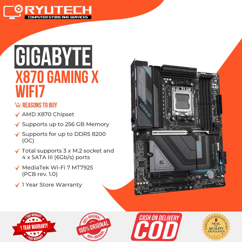 GIGABYTE X870 GAMING X WIFI7 - AMD X870 Chipset, Supports up to 256 GB ...