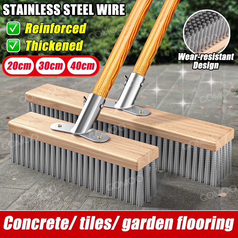 Stainless Steel Broom Floor Brush Heavy Duty Long Handle Wood mop for ...