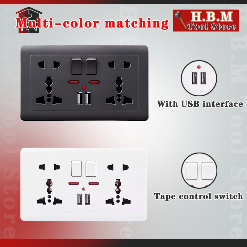 Universal Wall Socket with LED Light Switch 146 Type Dual 5 Holes ...