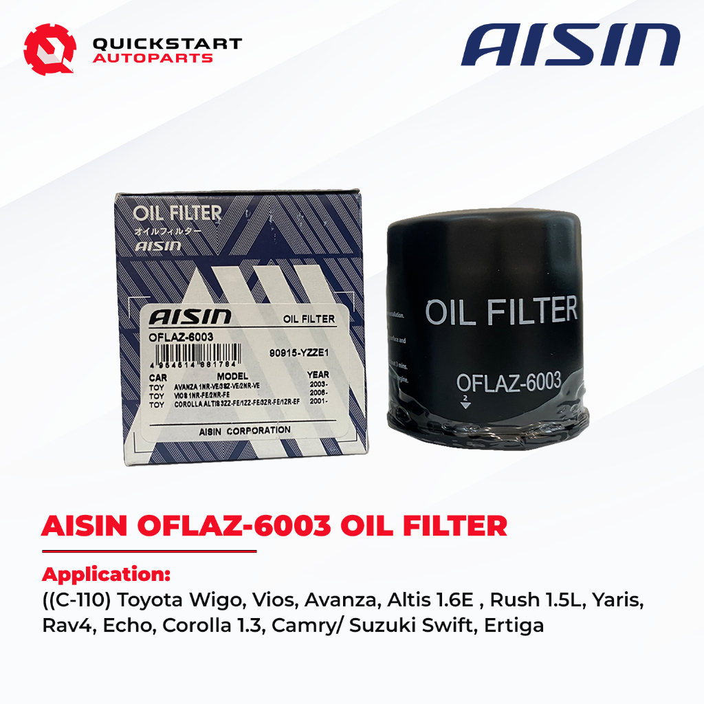 AISIN Oil Filter OFLAZ-6003 for Toyota Vios, Wigo, Avanza, Suzuki Gas ...