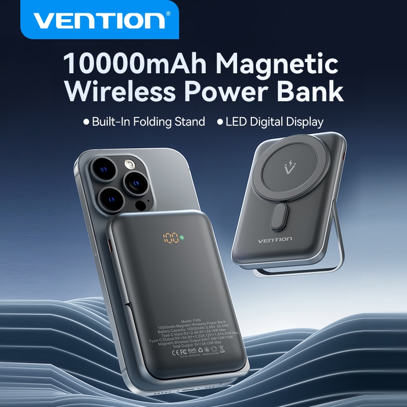 Vention 10000mAh 20W Magnetic Wireless Power Bank (USB-C + Wireless ...