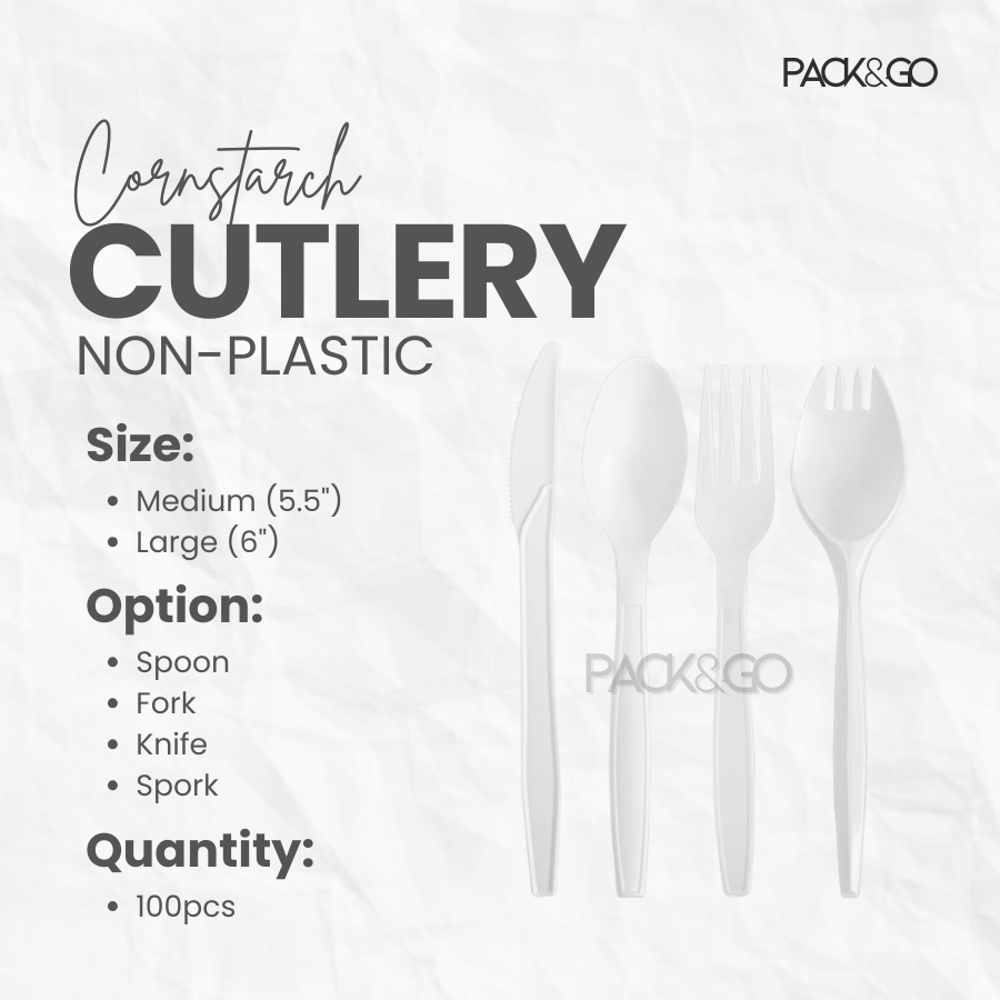 Cornstarch Cutlery Spoon, Fork, Knife, Spork Medium/Large 100pcs per ...