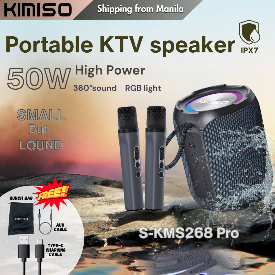 KIMISO KMS-268PRO 50W High Power Bluetooth Speaker With Dual Mic IPX7 Waterproof Party Outdoor ...