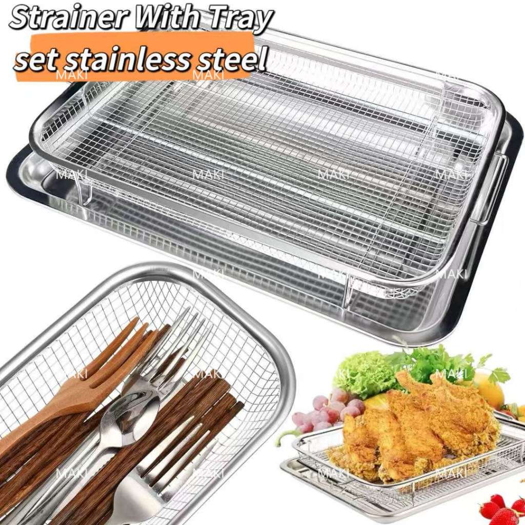 (2 IN 1) stainless steel mesh tray + oven tray oil drain / best cooking ...