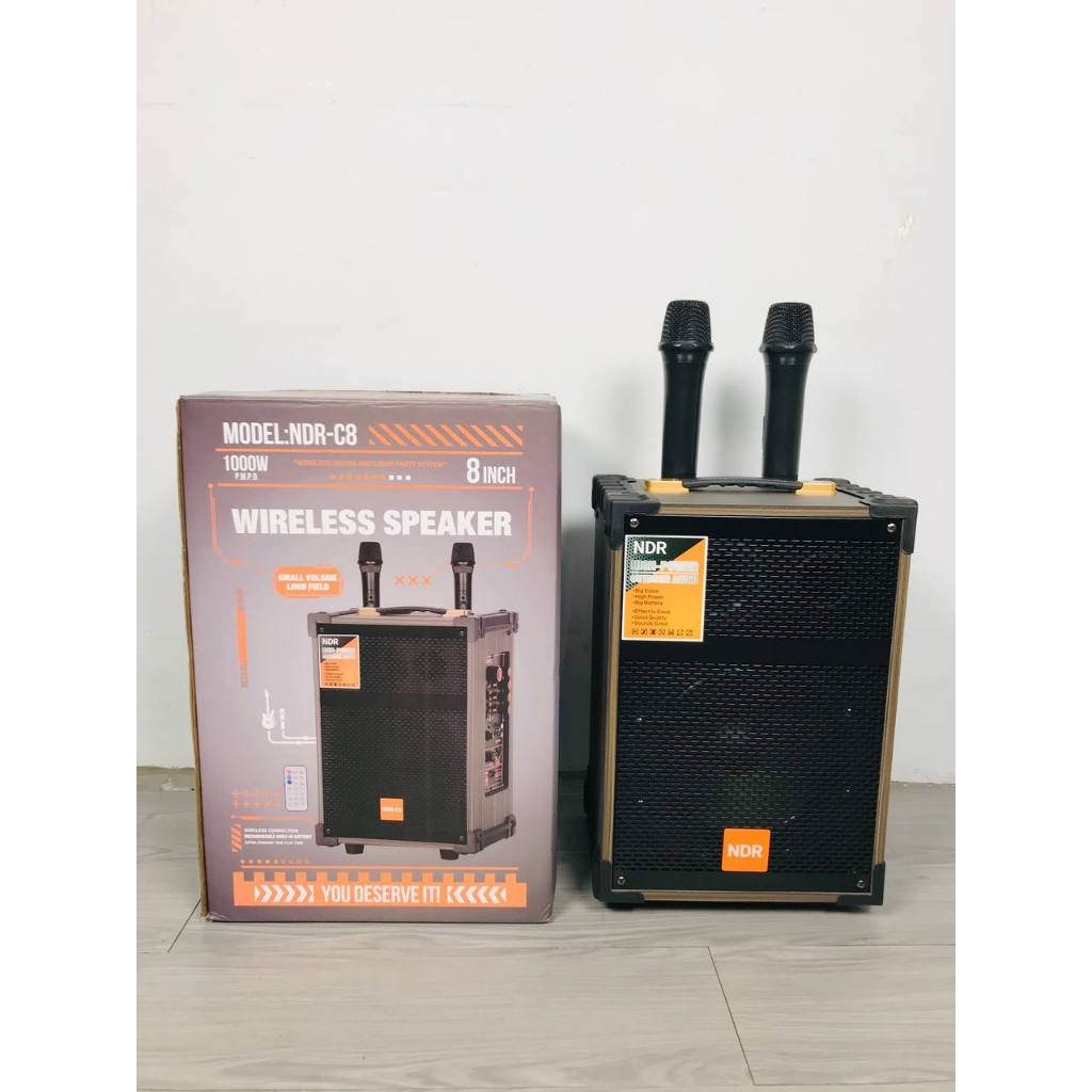 NDR-C8 Wireless Karaoke Bluetooth Speaker With 2pcs Microphone, 8 ...