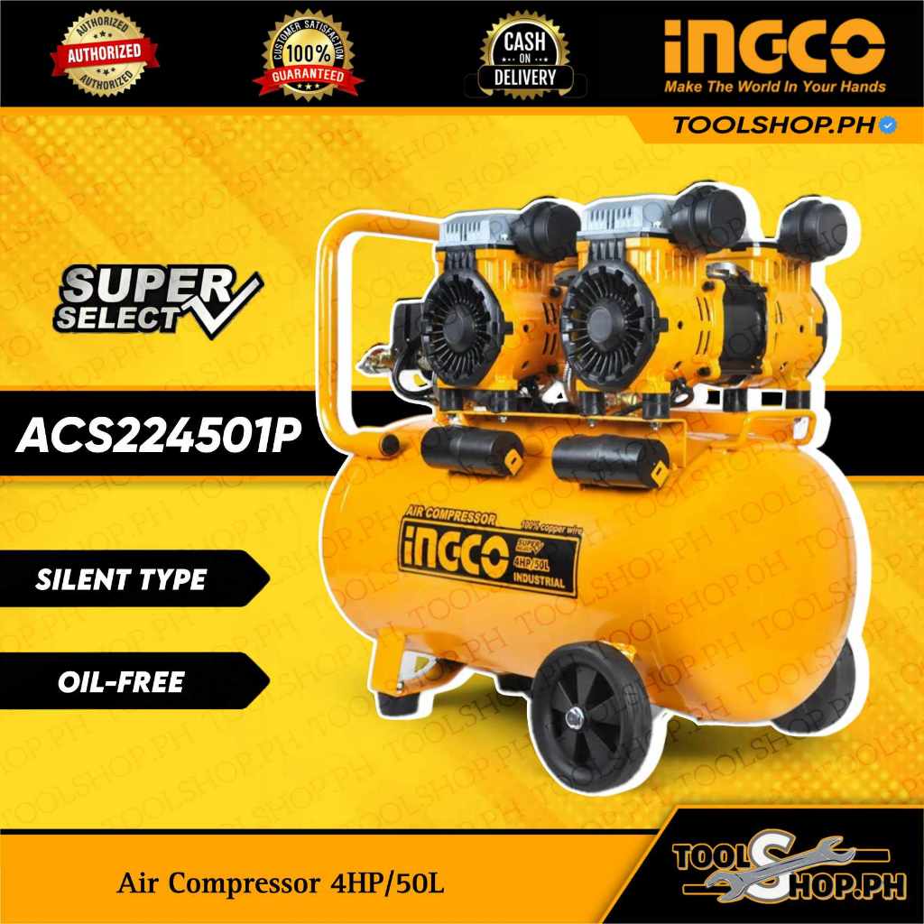 INGCO INDUSTRIAL Air Compressor 4HP/50L Oil Less ACS224501P | Shopee ...