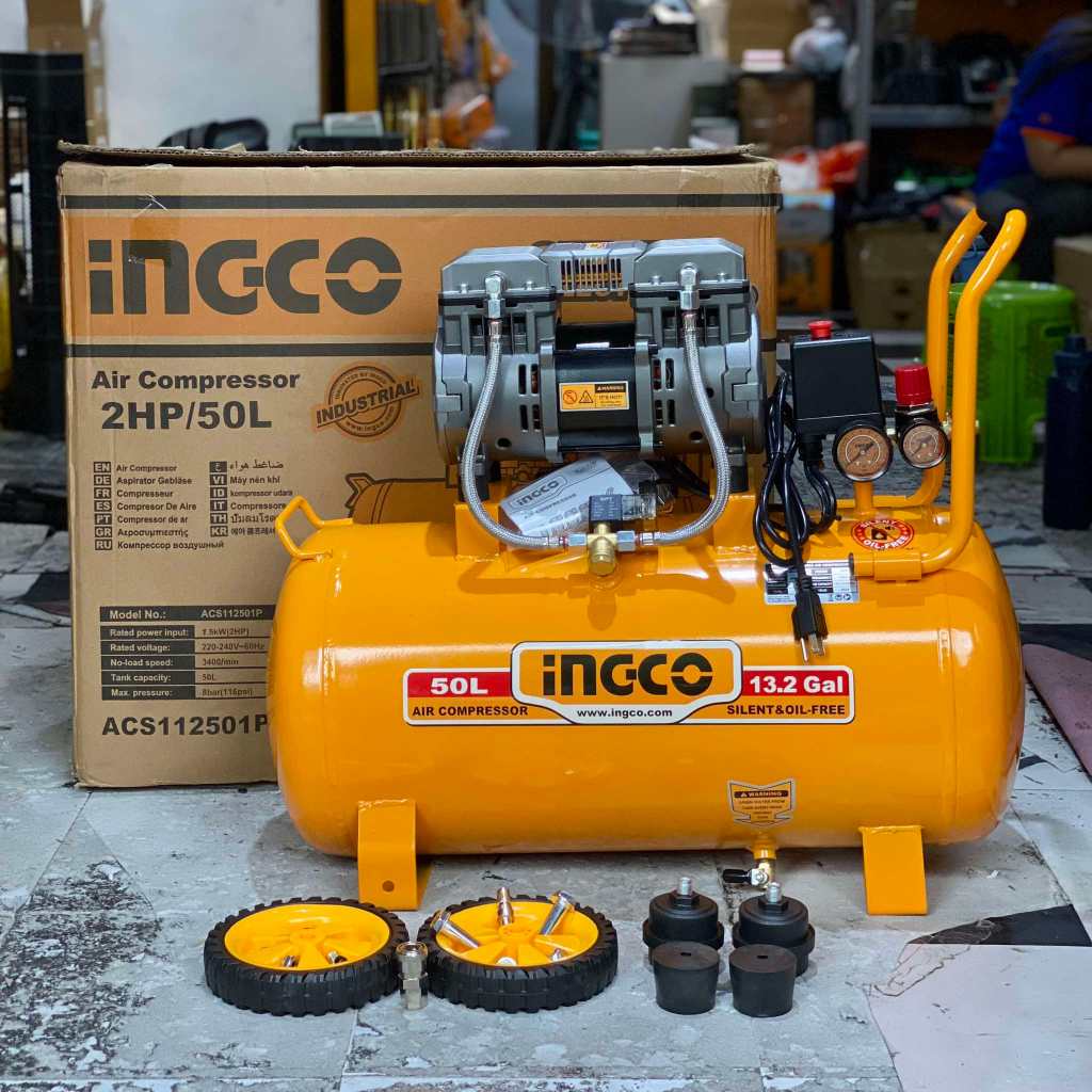INGCO Air Compressor 2HP / 50L Silent Type and Oil Free 100% Pure ...