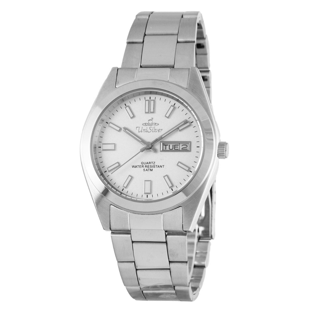 UniSilver TIME Men's Small Silver / White Analog Stainless steel watch ...