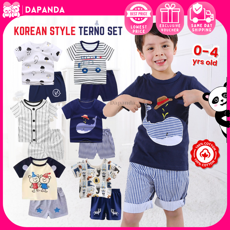 DAPANDA 2Pcs Korean Baby Summer Outfits Terno Cotton T-shirt Children Set Short Breathable ...
