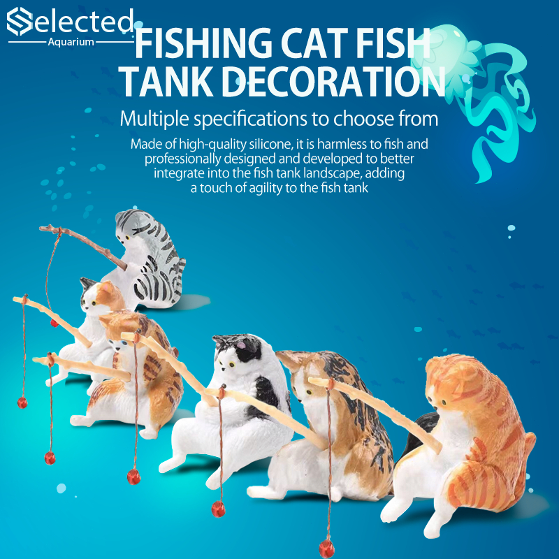 Fishing Cat Figurine Cute Fish Tank Figurine Cat Figurines Aquarium ...