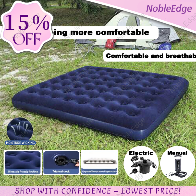 NobleEdge Air Bed With Pump Free Manual Air Pump Inflatable King Size ...