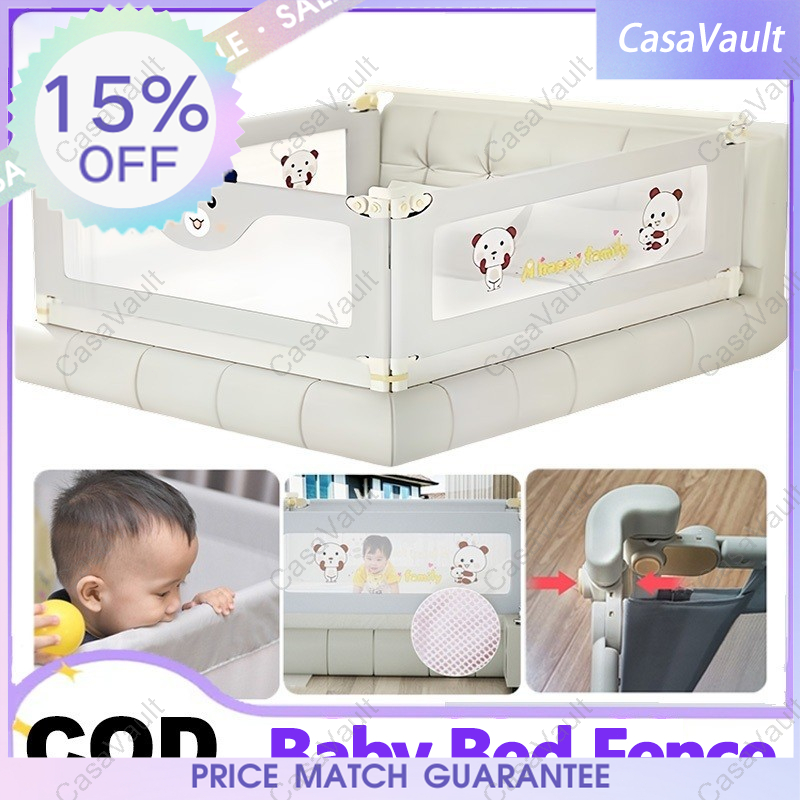 CasaVault Adjustable Baby Bed Fence with Bedside Anti-Fall Barrier Bed ...