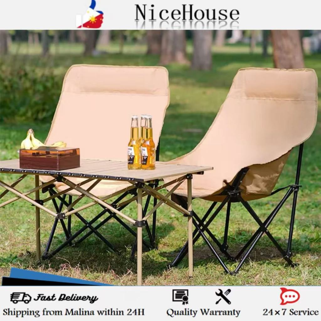 Folding Camping Table & Large Moon Chair Set Portable Foldable Camping ...