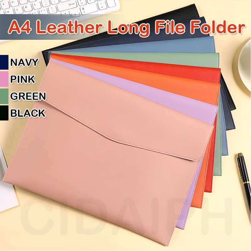 Leather File Long Folder Document Organizer Envelope Waterproof Bag ...