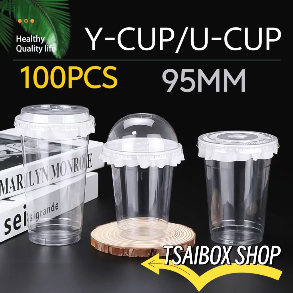 100PCS U-Bobo cup Plastic Cups with lid cup for halo-halo milk tea cup ...