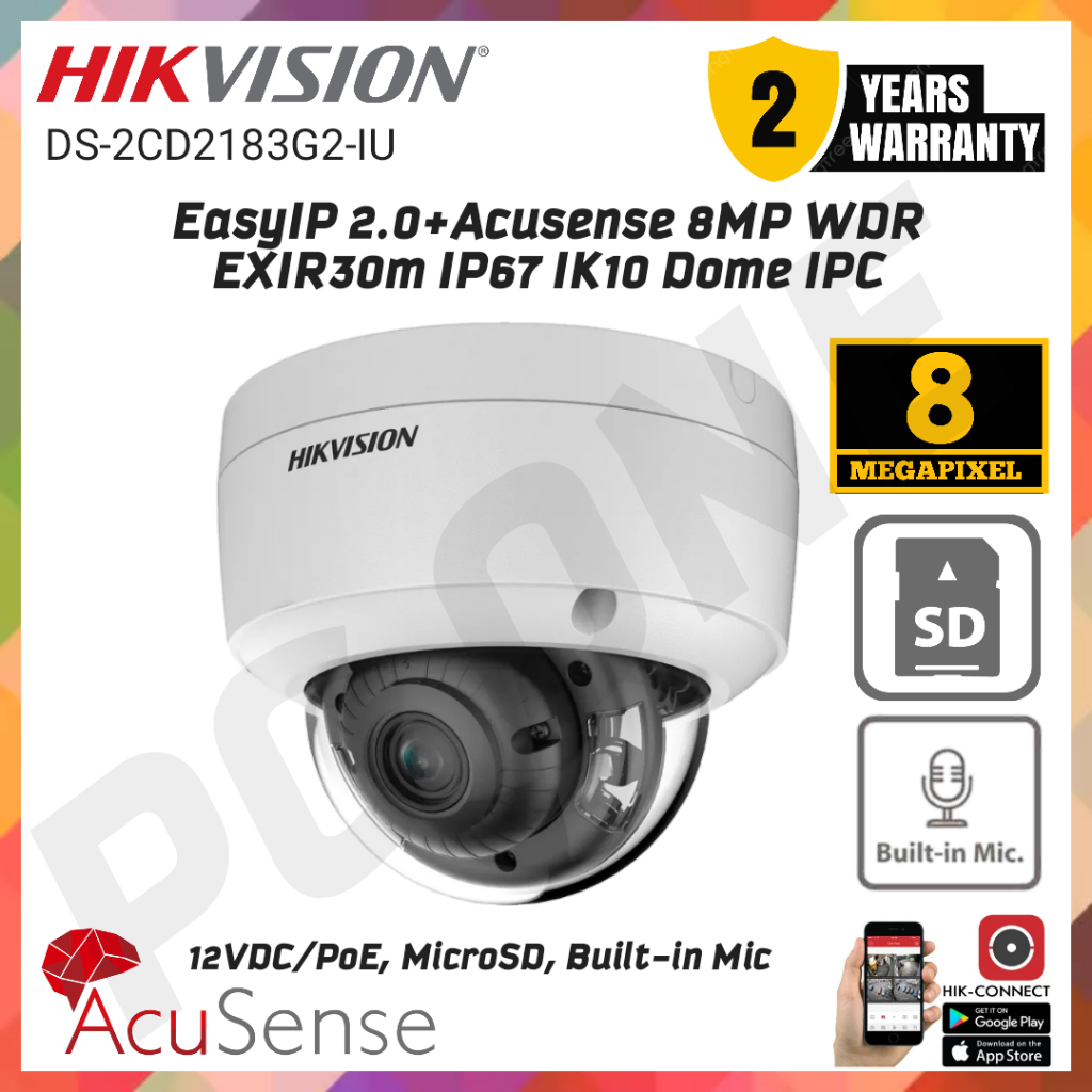 DS-2CD2183G2-IU HIKVISION EasyIP 2.0+Acusense 8MP WDR EXIR30m IP67 IK10 ...