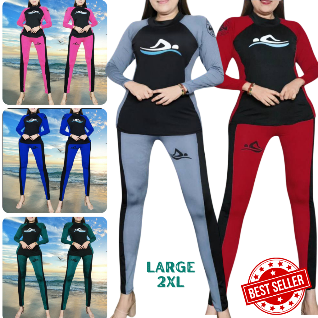 Women's Long Sleeve Rashguard Swim Set Scoop Neck Swimsuit with Long ...
