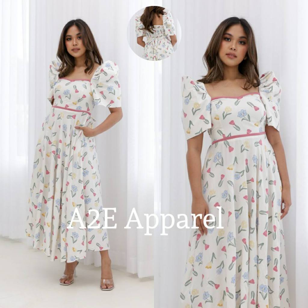 A2E | Naomi Dress | Modern Filipiniana Floral Pastel Sturdy Sleeves ...