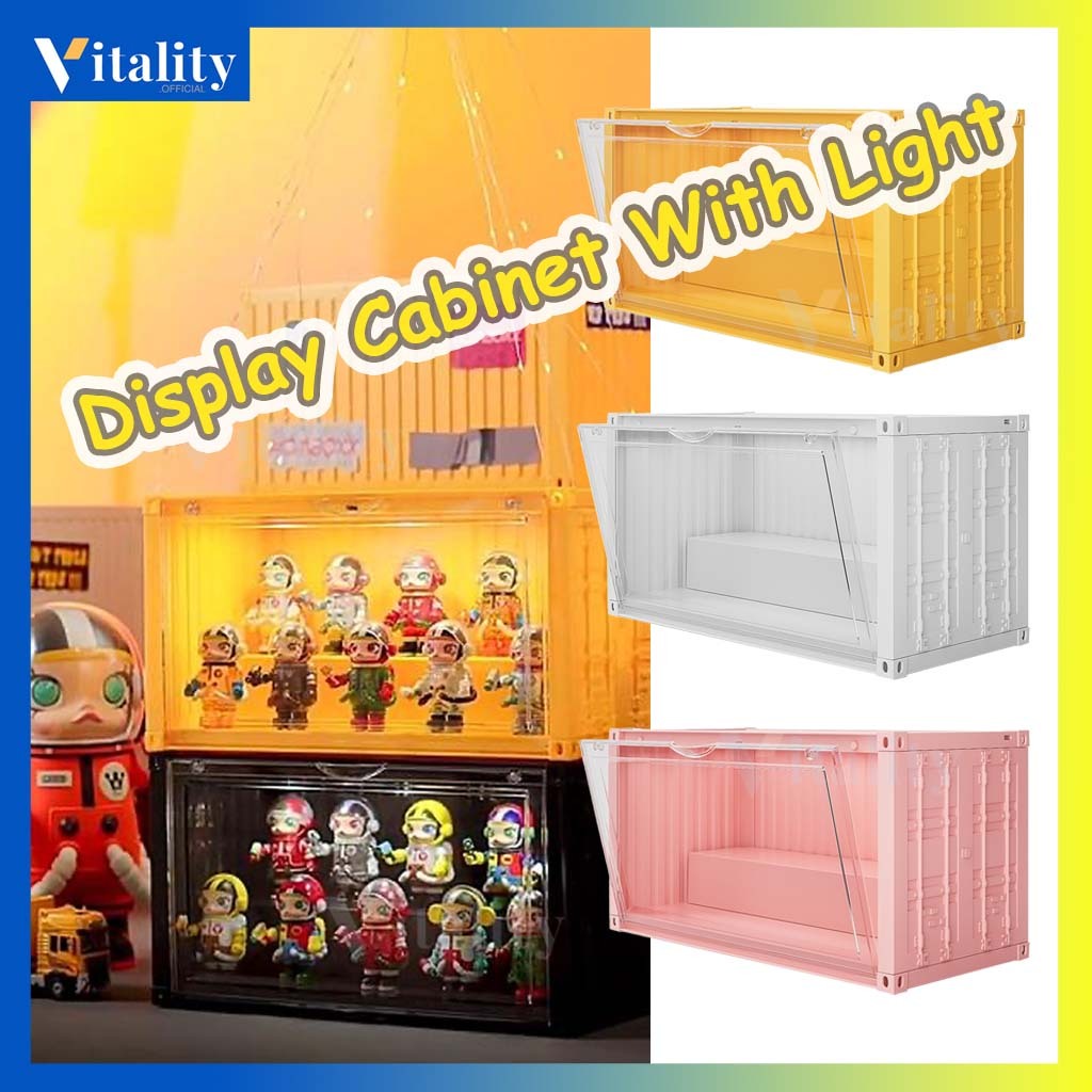 Acrylic Display Cabinet with Light Magnetic Container Box Storage ...