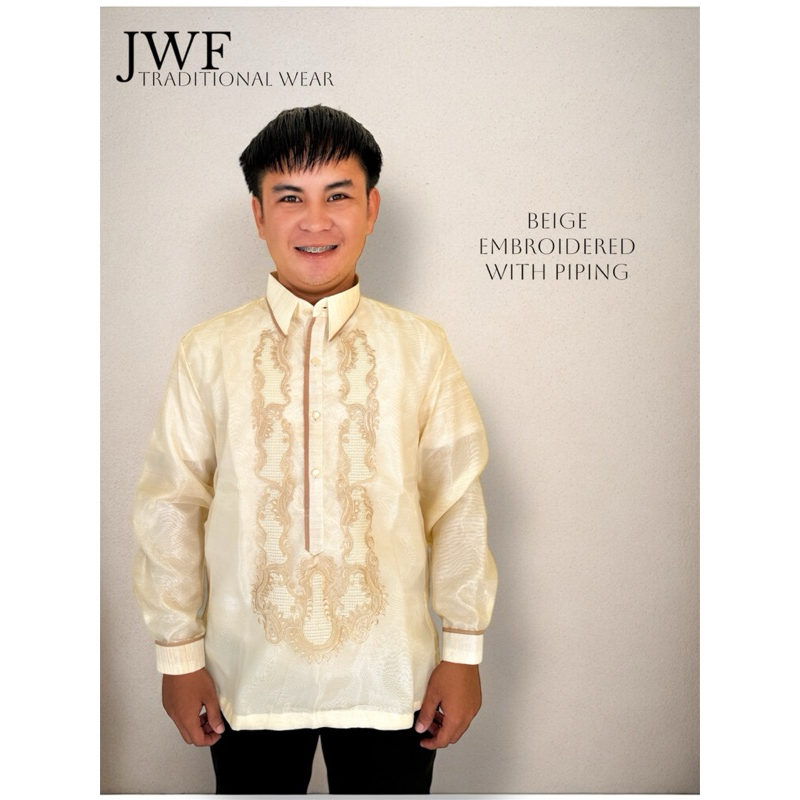 Mens Modern Barong Longsleeve With Lining and Mocha Piping best for men ...