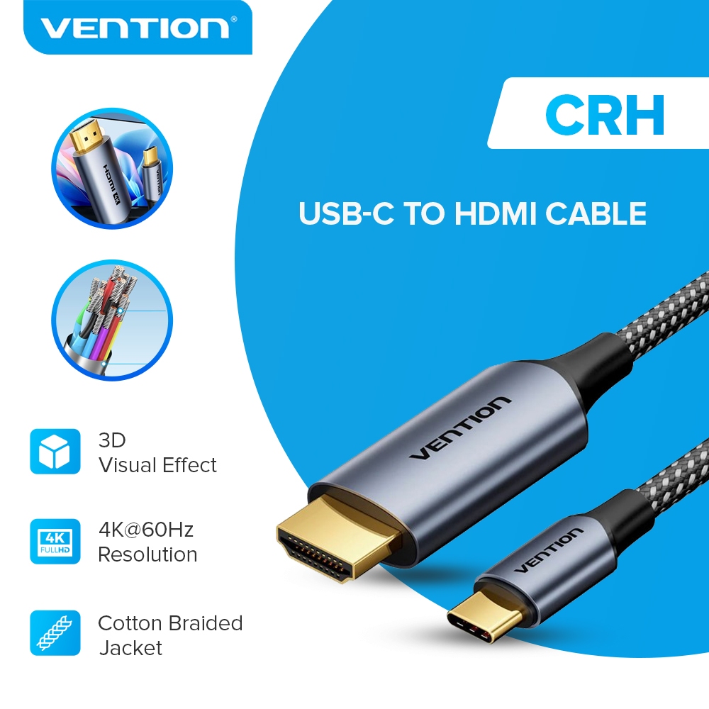 Vention CRH Cotton Braided USB-C to HDMI-A 4K HD Cable Aluminum Alloy ...