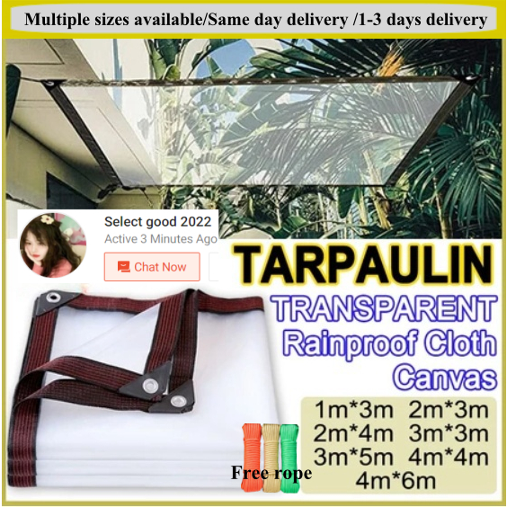 [Free Rope] Transparent Tarpaulin Waterproof Tarp trapal makapal clear ...