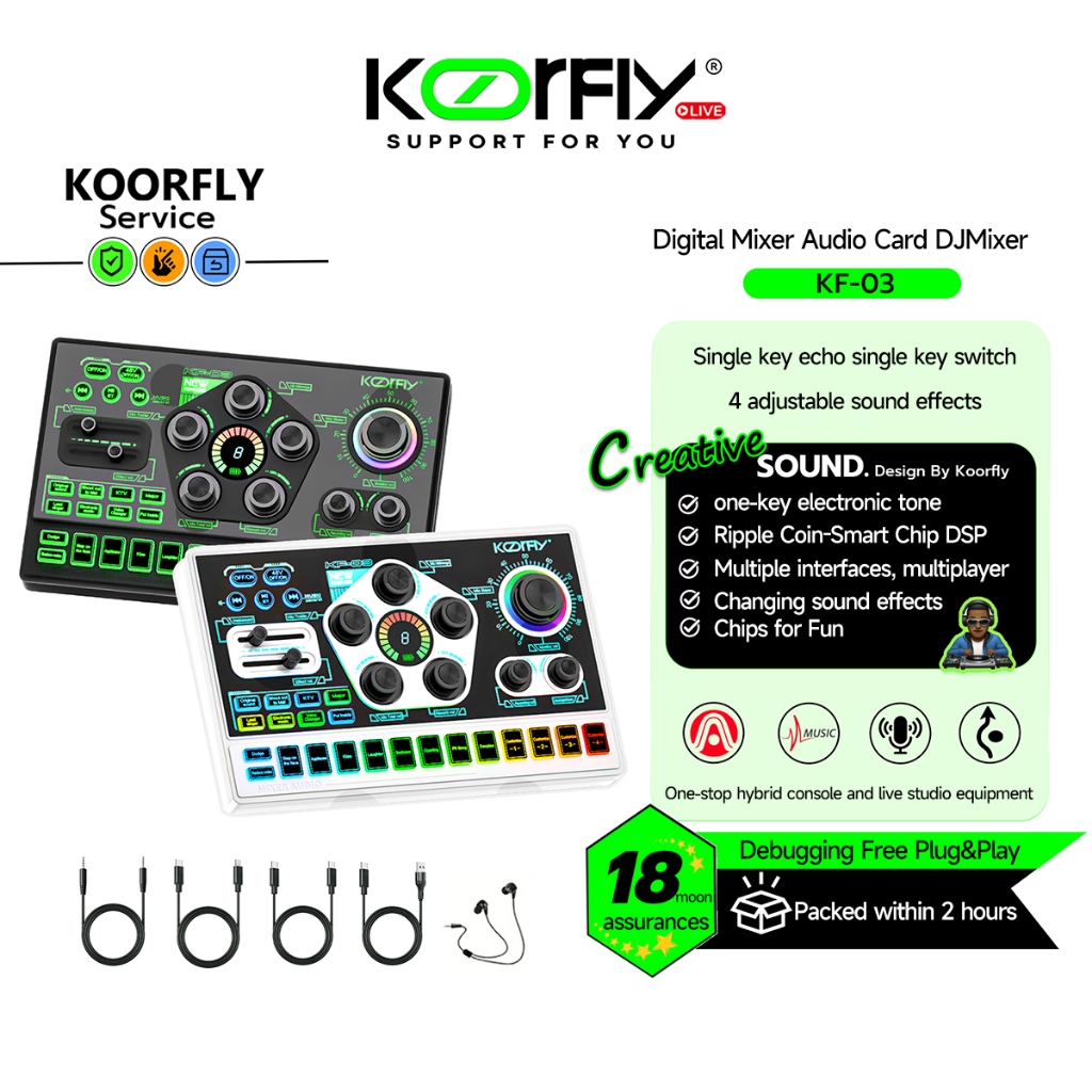 KoorFly KF03 Sound Card 48V Mixer Condenser Mic Custom Audio &RGB ...