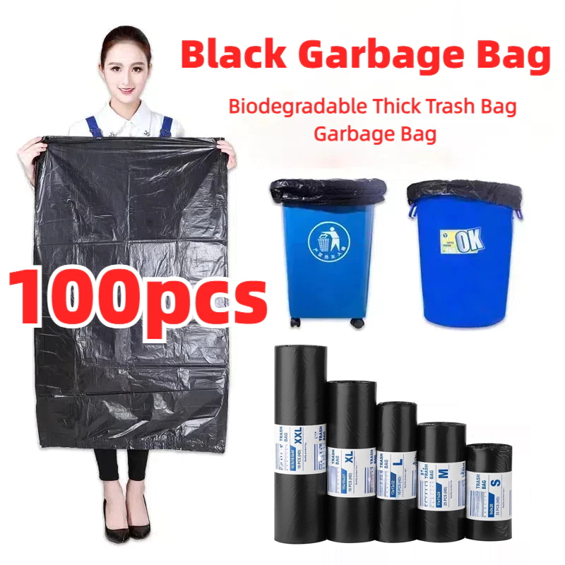 Garbage Bag 100pcs Makapal Black Trash Bag,cleaning bag,Thick Leak ...