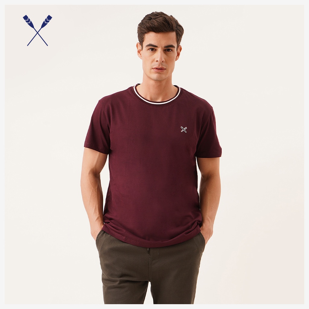 Regatta T-Shirt With Contrast Neck Ribbing For Men (Burgundy) | Shopee ...