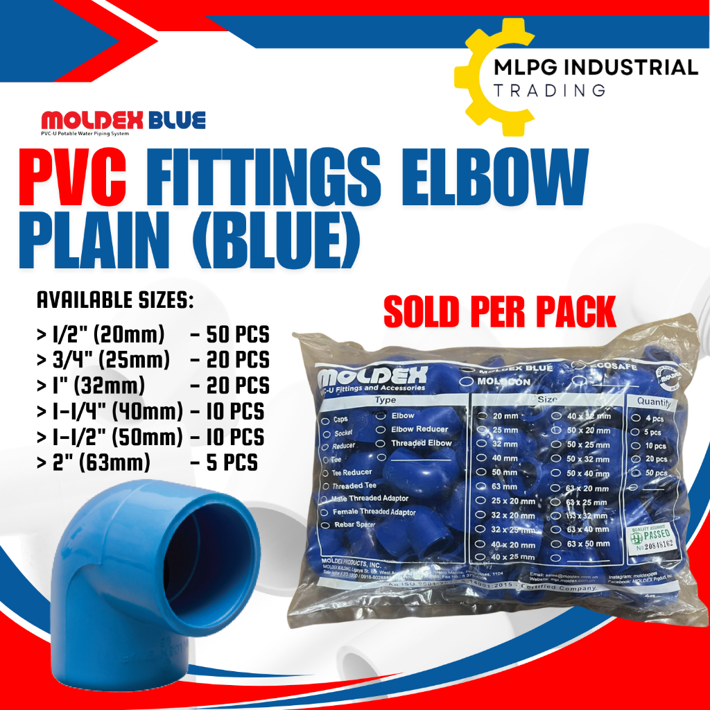 (PER PACK) Moldex Blue PVC Fitting Plain Elbow 90° (1/2", 3/4", 1", 1-1 ...