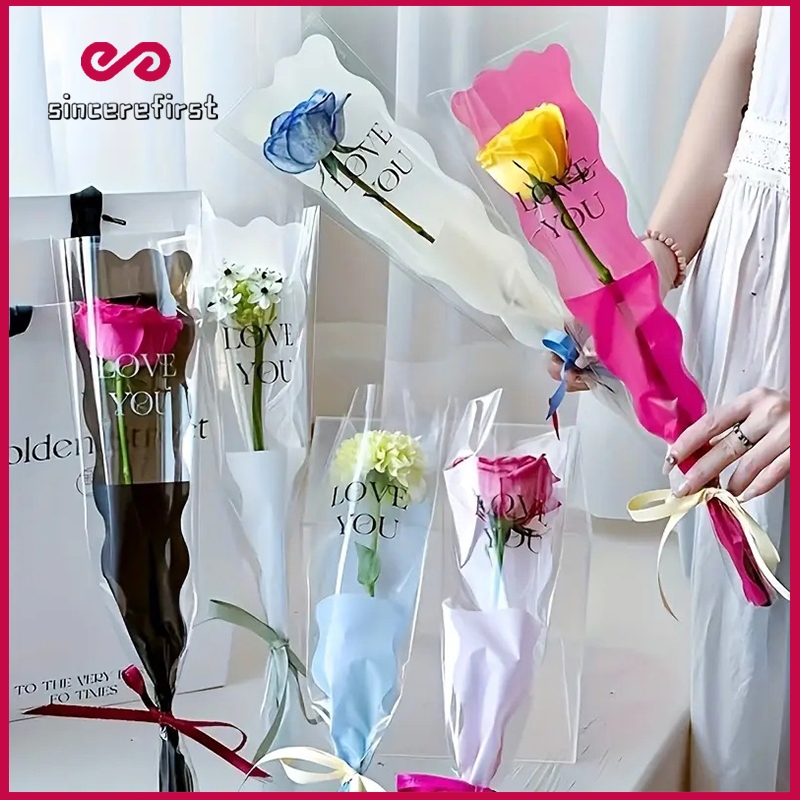 Bouquet Bag Wavy Edge Design Transparent Plastic Valentine's Day Romantic Single Rose Gift ...