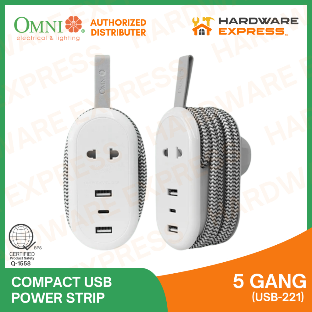 OMNI USB-221 5in1 Pocket Extension Cord w/ USB-A, USB-C, Universal ...