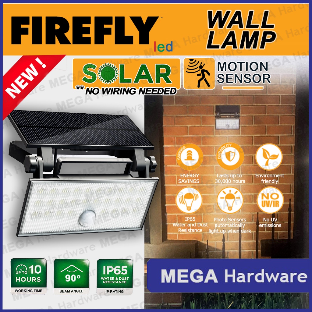 FIREFLY LED SOLAR WALL LAMP W/ MOTION SENSOR (NO WIRING NEEDED ...